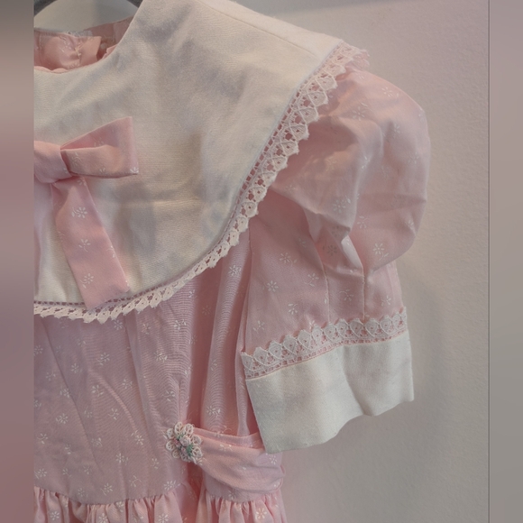 Vintage | Dresses | Handmade Vintage 9s Girls Pink And White Lace Trim ...